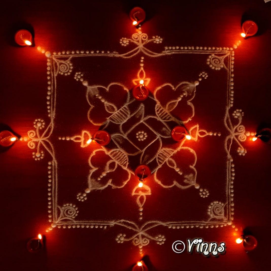 Simple And Easy 7 Dots Karthigai Vilakku Kolam 7×7 Dots Pinwheel Deepa Muggulu Diya